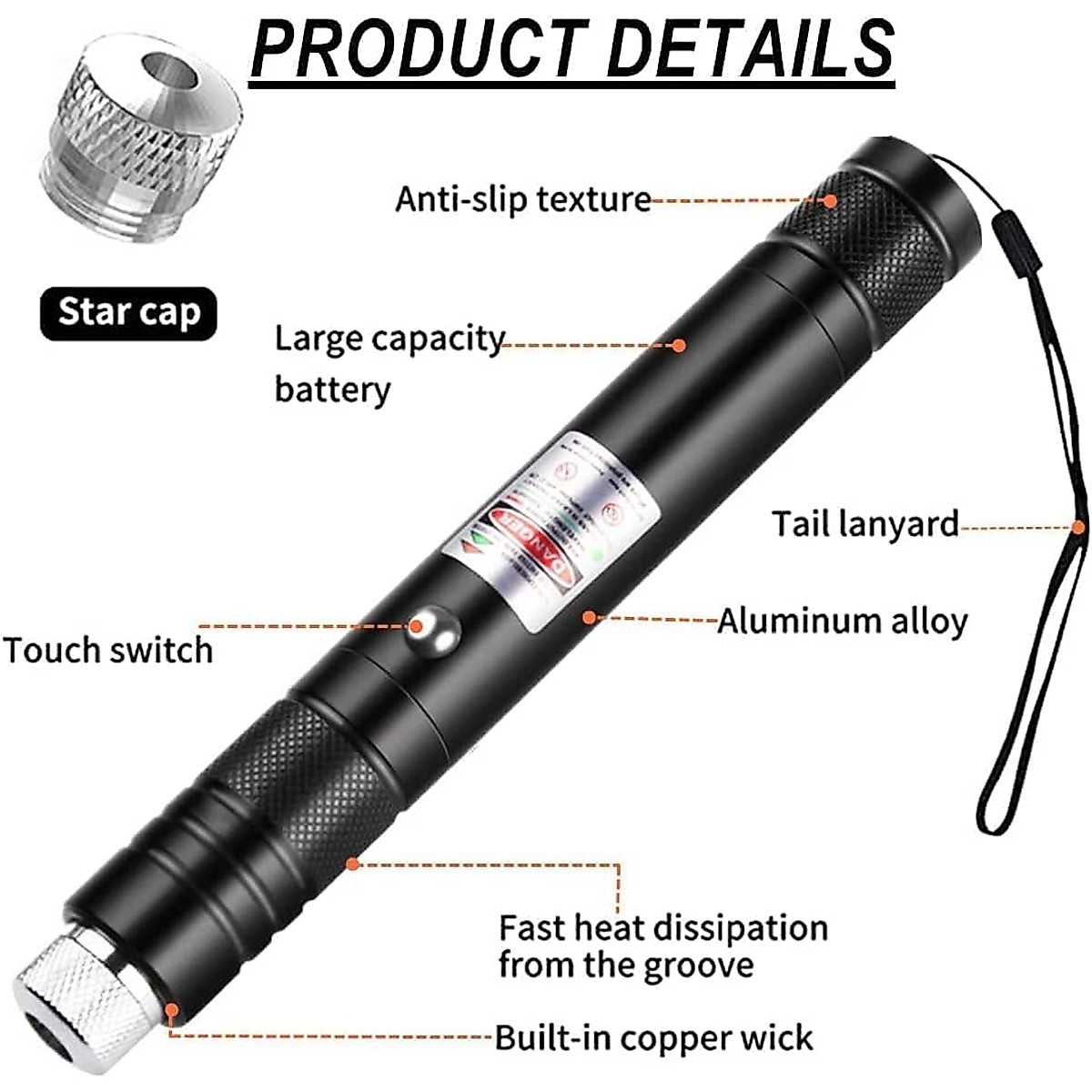 IVVTRYI Red Beam High Power Laser Pointer with USB Charging (Black), 2200 Meters Range for Night Astronomy, Outdoor Camping, Hunting and Hiking