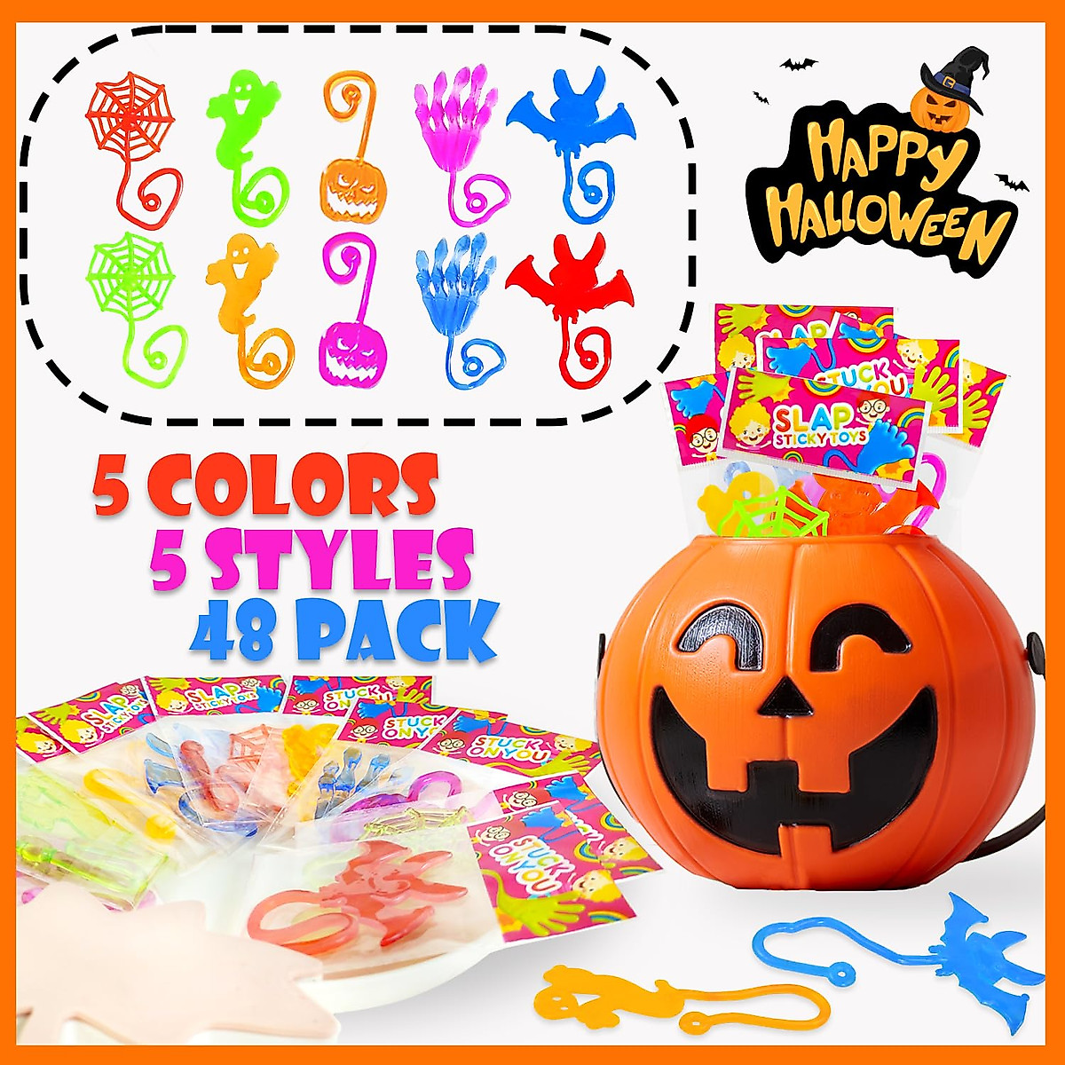 Kannove Halloween Treats Non Candy Goodie Bag Stuffer Fillers for Kids 48 PCS,Bulk Halloween Sticky Hands Toys for Toddlers,Birthday Pinata Party Favors Supplies,Classroom Gifts Prizes for Boys Girls