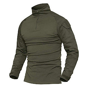 LiliChan Tactical Shirts for Men Long Sleeve Military Shirt Outdoor Shirt Tactical Combat Shirt with ZipperGreen, US L(fit Chest:36"-40")