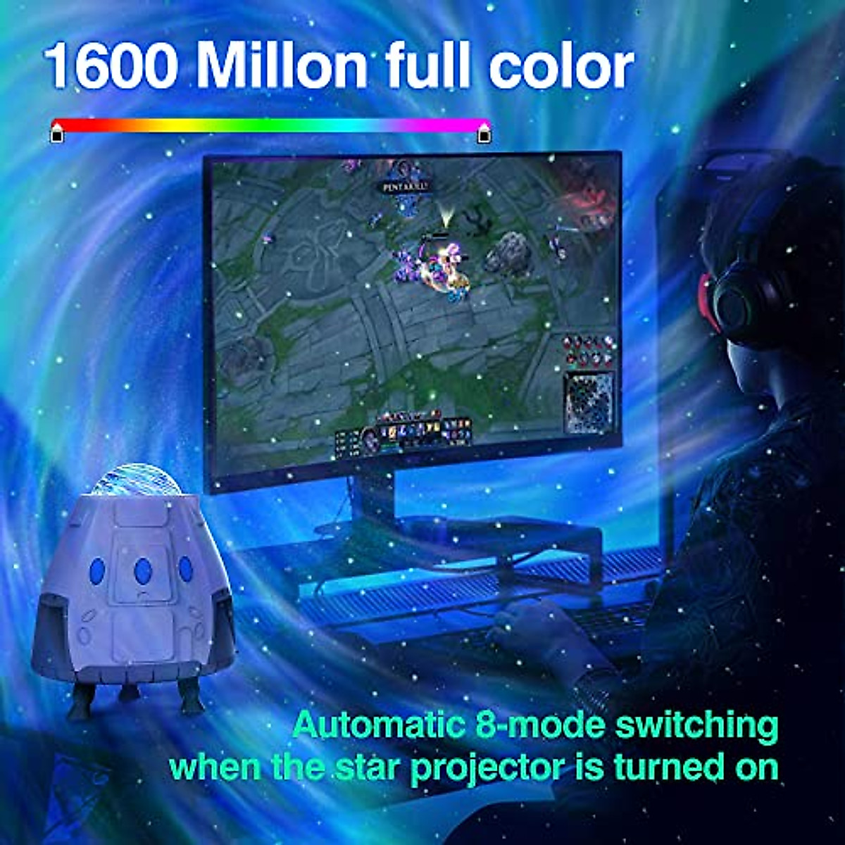 Star Projector Space Capsule Galaxy Projector Skylight with Bluetooth Speaker, Galaxy Night Lights for Kids Bedroom Gaming Room Decor Birthday Christmas Decorations Galaxy Light Gift