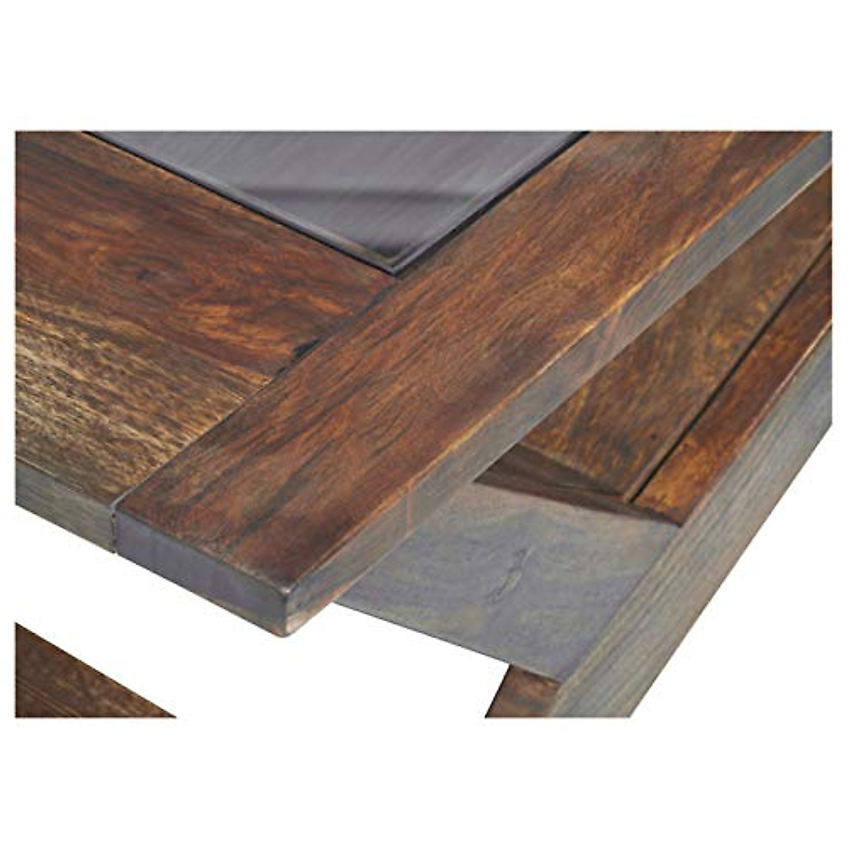 Signature Design by Ashley Charzine Contemporary Rectangular Coffee Table with Clear Tempered Glass Top, Brown