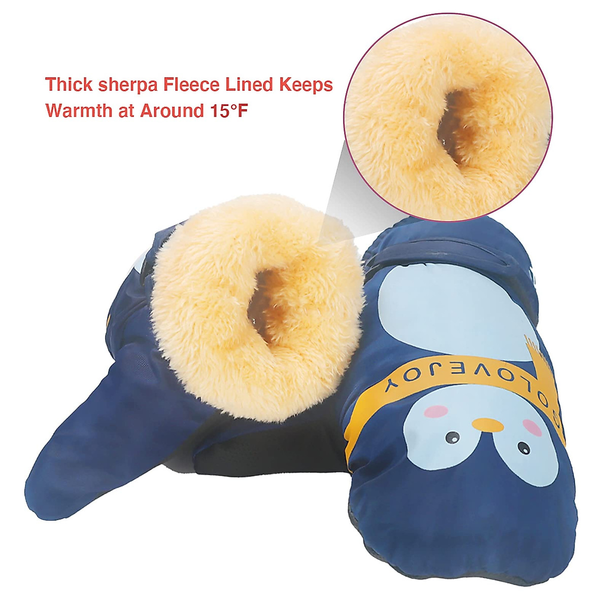 Miaowoof Baby Toddler and Kids Easy-On Wrap Waterproof Thinsulate Winter Mittens Navy Blue Cutie,0-2 Years,6-24 Months