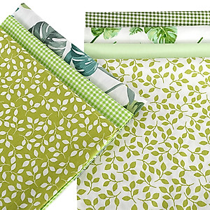 Gnognauq 7 Pieces Green Leaf Pattern Cotton Fabric Fat Quarter Bundles Pre-cut Fabric for Sewing Quilting
