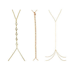 3 PCS Gold Belly Necklace Chain for The Waist Chic Rhinestone Body Chain Necklace for Women Sexy Simple Chest Bracket Chain Bra (A)