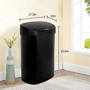BLKMTY 13-Gallon Kitchen Trash Can 50L Stainless Steel Garbage Can Tall Automatic Trash Bin Touchfree Trash Cans Motion Sensor Garbage Bin Metal Waste Bin with Lid for Office Bathroom, Black
