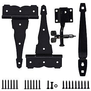 HOME MASTER HARDWARE Heavy Duty Decorative Gate Kit - 8 in Decorative Tee Hinges 2 Pack + Self-Adjusting Gate Latch 1 Pack + 10 3/8 in Ornamental Gate Handle 1 Pack