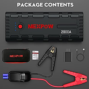 NEXPOW Car Jump Starter, 2000A Peak 12V Portable Car Battery Starter, Auto Battery Booster, Lithium Jump Box with LED Light/USB Quick Charge 3.0