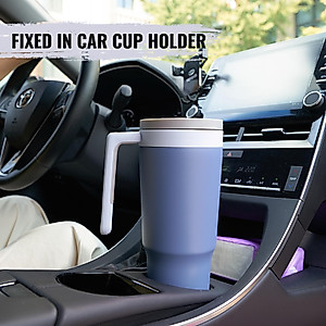 Fijinhom 40 oz Tumbler with Handle and Straw, Triple Layer Insulated Stainless Steel Water Bottle with Infuser, Travel Tumbler Fit Most Cupholder, Gifts for Women & Men, Grey Blue