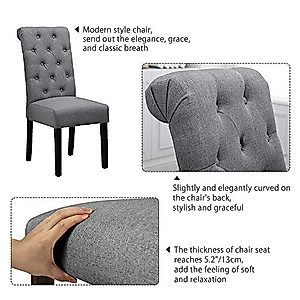 HomeSailing Modern 2 Grey Dining Room Chairs Set Only Kitchen Chairs Button Tufted with Fabric Upholstered Padded for Accent Restaurant with Solid Black Legs
