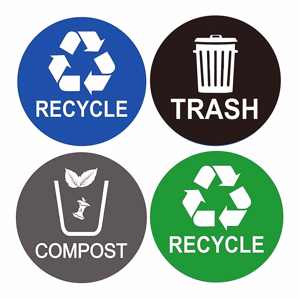 Recycle Sticker Trash Bin Label 8 Pack-4"x4"-Waterproof Organize & Coordinate Garbage Waste from Recycling Indoor & Outdoor,Great for Metal Aluminum Steel or Plastic Trash Cans,Use at Kitchen &Office