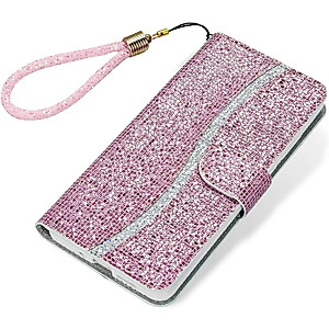 Guppy Bling Wallet Case Compatible with iPhone 14 Plus, PU Flip Blocking Wallet with Wrist Strap Magnetic Closure Built-in Kickstand Protective Case - Silver