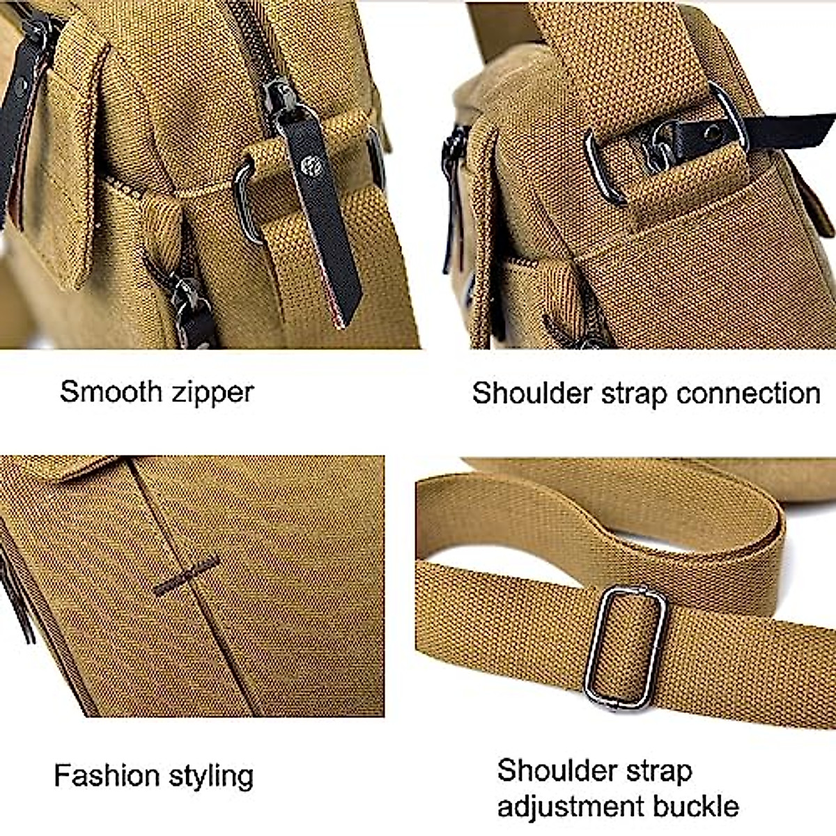 MosaiRudo Men's Canvas Small Messenger Bag,Casual Shoulder Bag for Men Women,Chest Bag Travel Carry Bag，Multi-pocket Purse for Cell Phone, Portable Mobile Phone Coin Bag (Black)