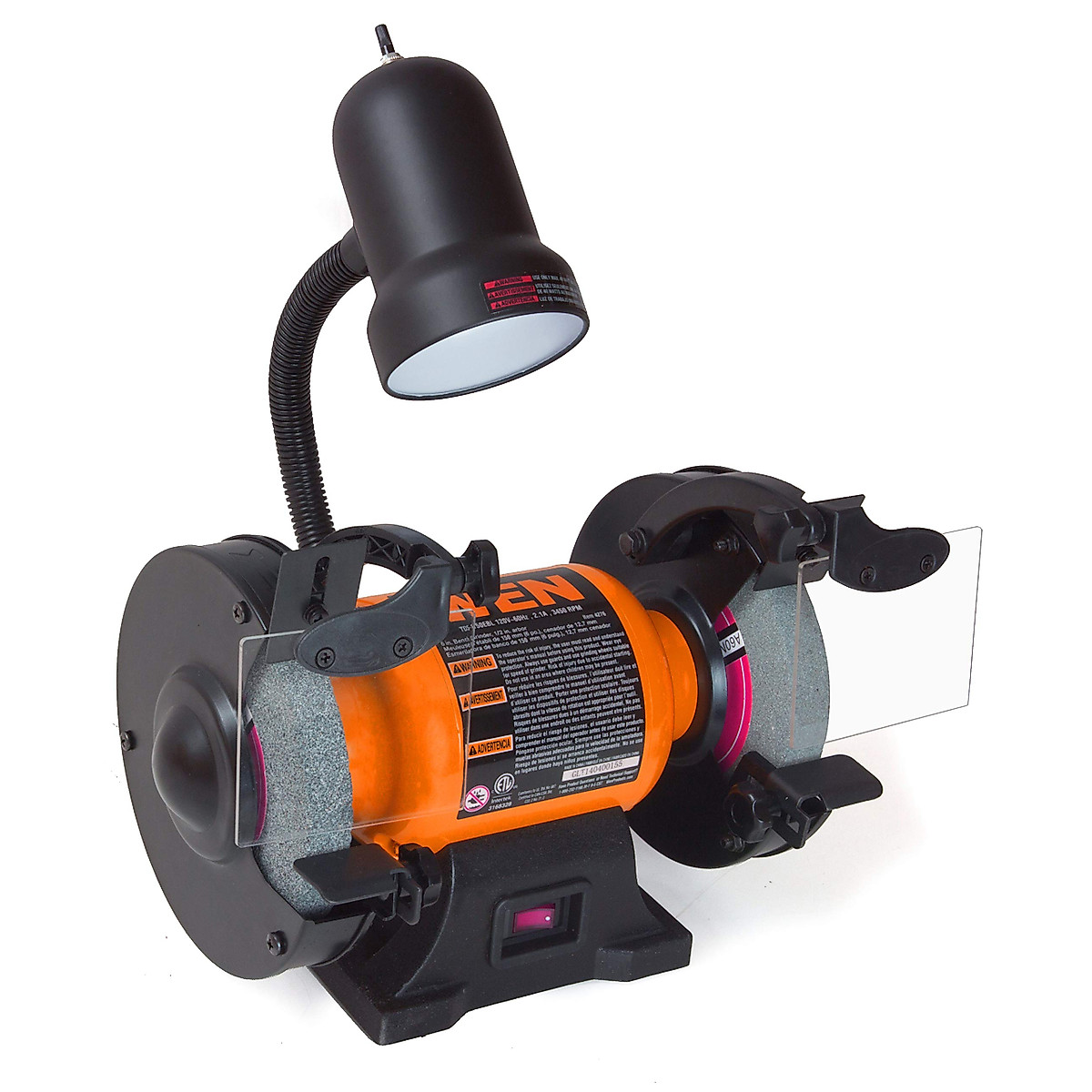 WEN BG4276 2.1-Amp 6-Inch Single Speed Bench Grinder with Flexible Work Light, Black,orange