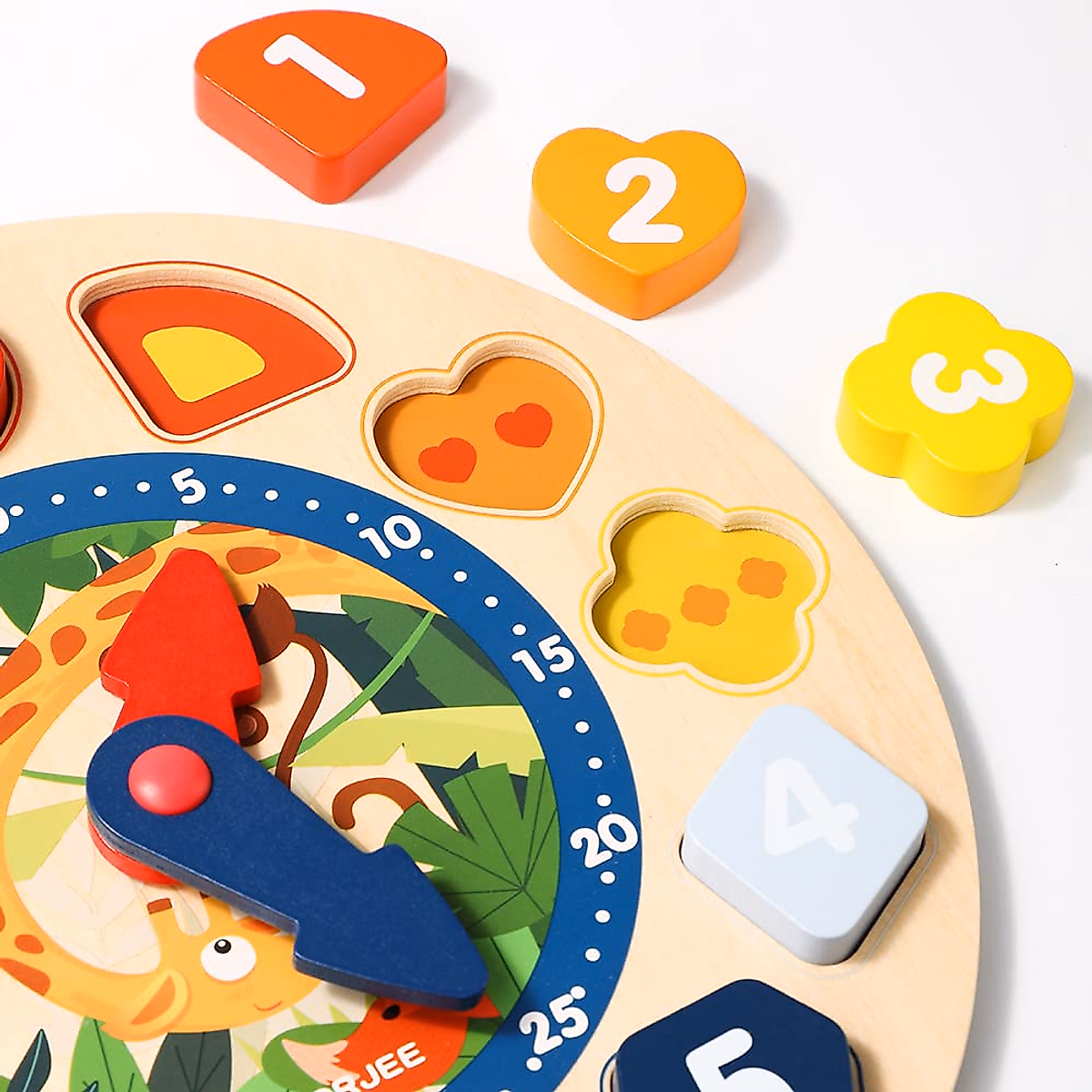 Dorjee Shape Sorter Teaching Clock, Learning Time Clock for Kids , Montessori Toys with 12pcs Removable Number Blocks, Display Holder Included