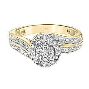 Brilliant Expressions 10K Yellow and White Gold 1/4 Cttw Conflict Free Diamond Round Cluster Halo Engagement Ring (I-J Color, I2-I3 Clarity), Size 7