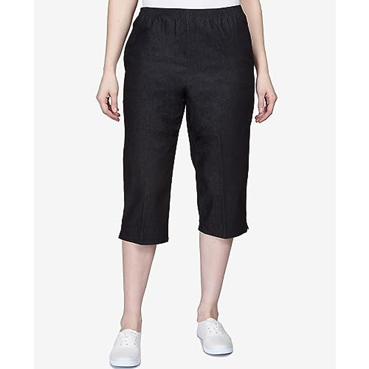 Alfred Dunner womens All Around Elastic Waist Denim Petite Capris - Elastic Waist Jeans Pants, Black, 16 Petite US
