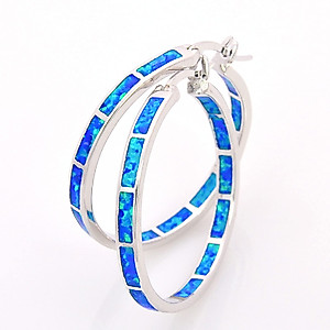 925 Sterling Silver Hoop Earring, Opal Small Hoop Earring for Women, Hypoallergenic Jewelry Cubic Zirconia Huggie Hoop Earrings Blue