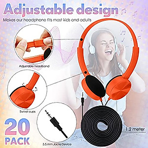 Hoteam 20 Pack Bulk Headphones for School, Classroom Headphones on Ear Multi Color Over The Head Headphones for School, Library, Computers, Students, Children and Adult, 3.5 mm Jack