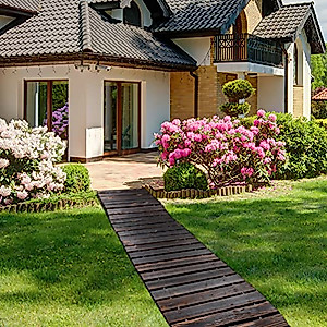 MEWTOGO 8' Wooden Garden Pathway, Weather Resistant Hardwood Pathway with 2 Pairs Gloves, Roll Out Decorative Straight Walkway for Outdoor Patio Beach Wedding Party Pathway