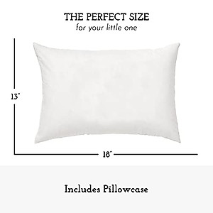 Toddler Pillow with Toddler Pillowcase - Soft Hypoallergenic - Best Pillow for Kids! Better Neck Support and Sleeping! Better Naps in Bed, a Crib, or at School! Makes Travel Comfier! (White)