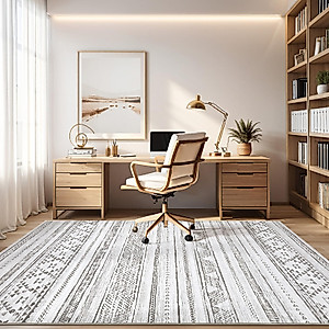 DMOYEST 8x10 Area Rug Living Room Rugs - Washable Large Soft Boho Neutral Geometric Moroccan Modern Rug for Bedroom Dining Room Home Office Non Slip Low Pile Farmhouse Carpet Indoor - Cream Grey