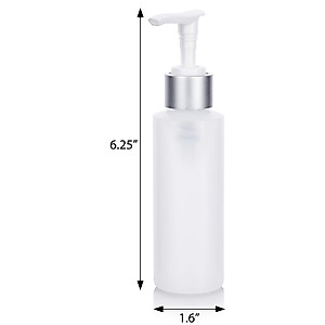 JUVITUS Clear Natural Large Refillable Plastic Squeeze Bottle with Silver Lotion Pump Dispenser 4 oz / 120 ml - (6 Pack)