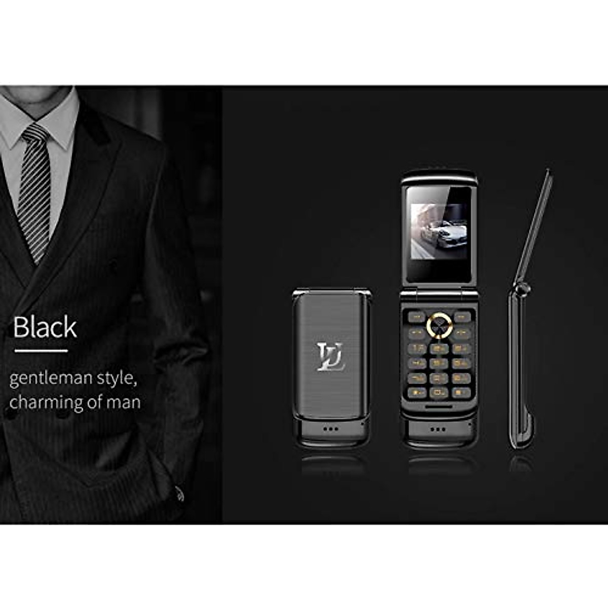 Ulcool V9 Smallest Flip Metal Body Dual Sim Card Luxury Mobile Cell Phone (Black)