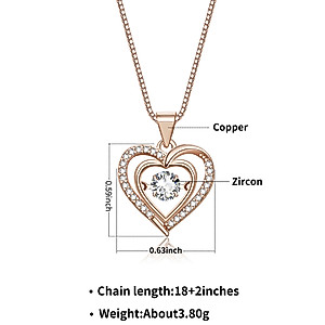 WSKFLY Heart Necklaces for Women, 14K Rose Gold Plated 5a cubic zirconia pendant Gift for Wife Girls Her 18+2 inch