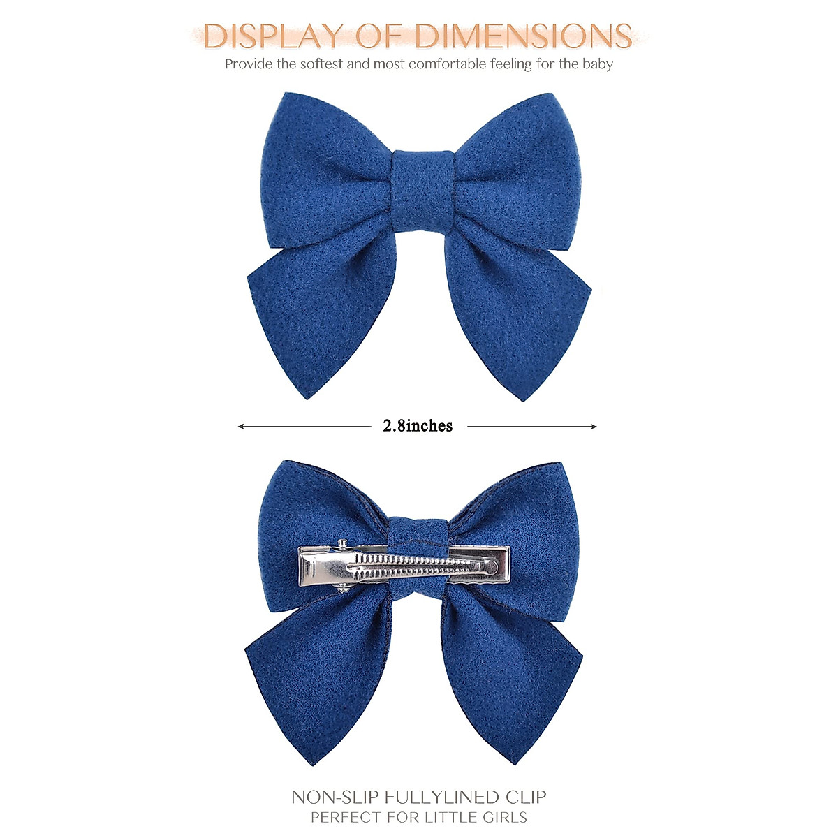 doboi 40PCS Baby Hair Bows Clips Felt Woolen Hair Accessories Hair Bows for Toddler Girls Infants Kids and Teens-2.8 Inches 20 Colors In Pairs