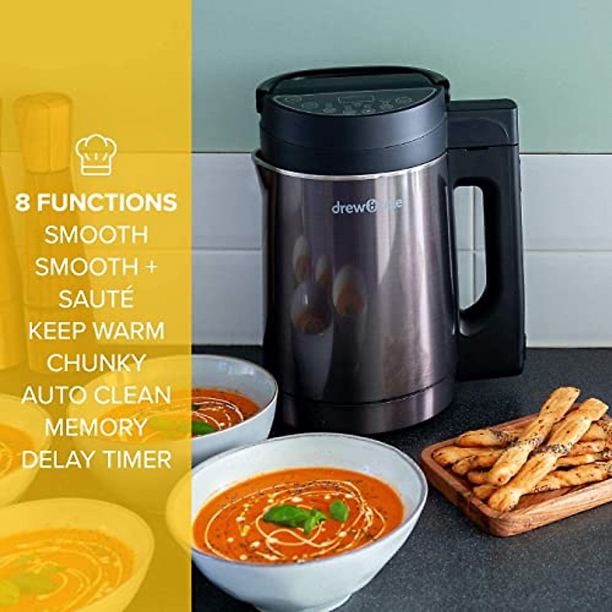 Soup Chef Pro by Drew&Cole - Chunky, Smooth Soup Maker, 1.6L Jug, 5 Large Servings