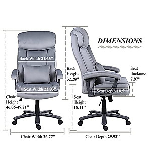 Dreamsir Ergonomic High Back Executive Office Chair 400lbs, Adjustable Height Rocking Swivel Computer Desk Chair for Heavy Tall People, Thick Padding Headrest and Armrest (Gray)