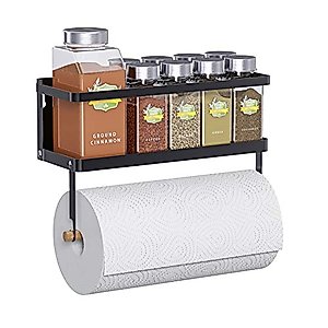 Magnetic Spice Rack, THIPOTEN 2-in-1 Foldable Strong Magnetic Shelf with Paper Towel Holder, Perfect Space Saver for Small Kitchen/Apartment, Easy to Install on The Side of Refrigerator(Black)