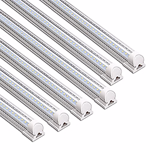 Barrina 8FT LED Shop Light, 72W 9000LM 6500K, Clear Cover Linkable LED Tube Lights, Integrated T8 Light Fixture, V Shape LED Ceiling Lights for Garage, Warehouse, Workshop, 6 Pack