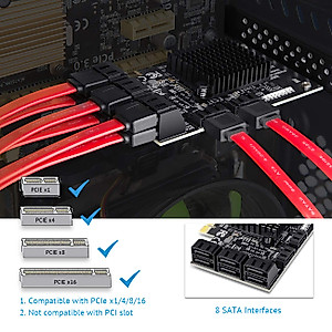 SupaHub SATA Card 8 Port, Non Raid SATA Expansion Card for SATA III 6G Hard Drives for Desktop, Includes 8 SATA Cables and 2 SATA Splitter Cables
