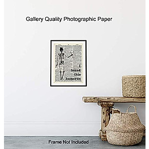 Funny Skeleton Dictionary Art Poster - 8x10 Upcycled Steampunk Home, Apartment or Wall Decoration, Room Decor for Home or Doctors Medical Office - Cool Unique Gift for Goth Fans - Picture, Print Photo