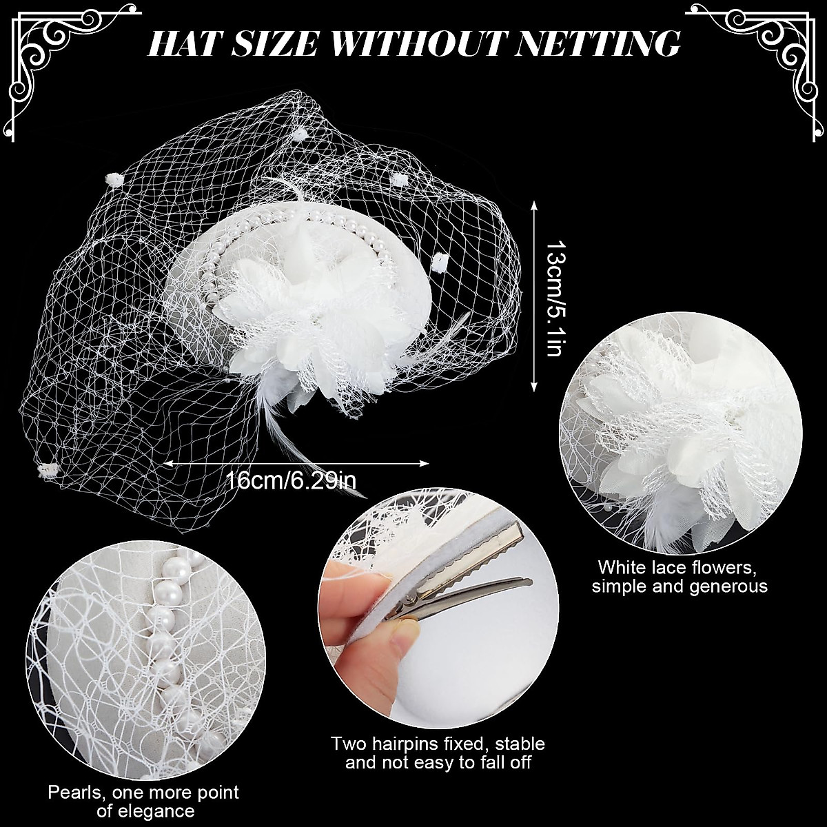 Heliltd 5Pcs Fascinators for Women Tea Party Fascinator Hat for Women White Veil Tea Party Hats and Gloves Set for Women