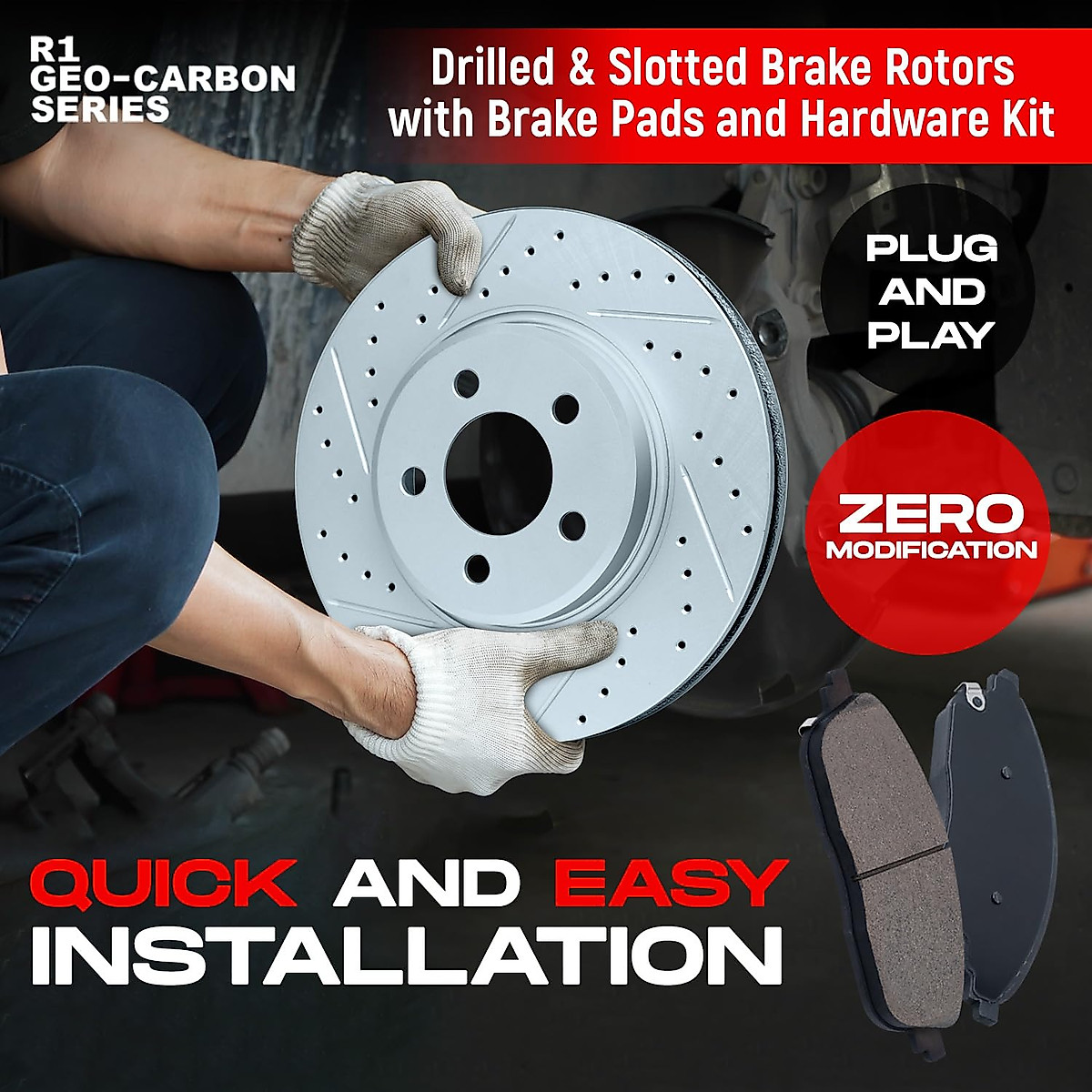 R1 Concepts Front Brakes and Rotors Kit |Front Brake Pads| Brake Rotors and Pads| Optimum OEp Brake Pads and Rotors|fits 2013-2022 INFINITI JX35, QX60; Nissan Murano, Pathfinder