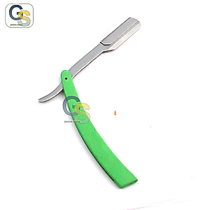 G.S GREEN STRAIGHT BARBER EDGE STEEL RAZOR FOLDING SHAVING KNIFE WITH 11 BLADES RAZORS
