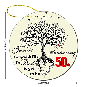 50th Anniversary Wedding Ornament Gifts for Women Men Couple, 50th Married, Wedding for Fifty Years, Ceramic Ornament for 50th Years Husband Wife Parents Keepsake Ornaments Christmas Tree Ornament