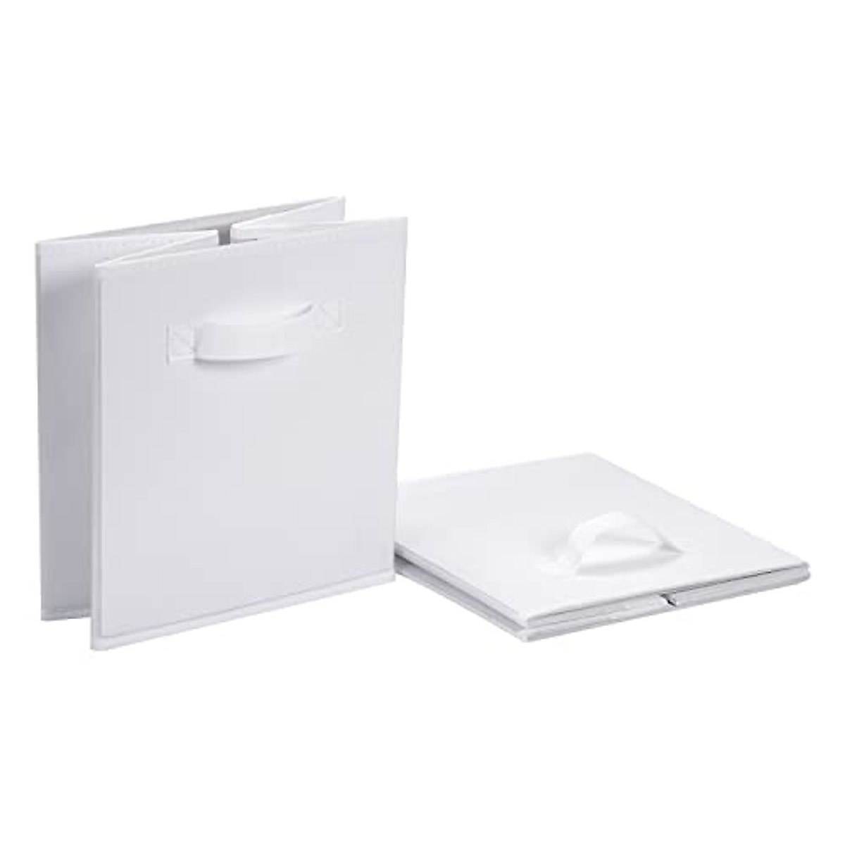 Amazon Basics Collapsible Fabric Storage Cube Organizer with Handles, 10.5 x 10.5 x 11 Inch, White - Pack of 6