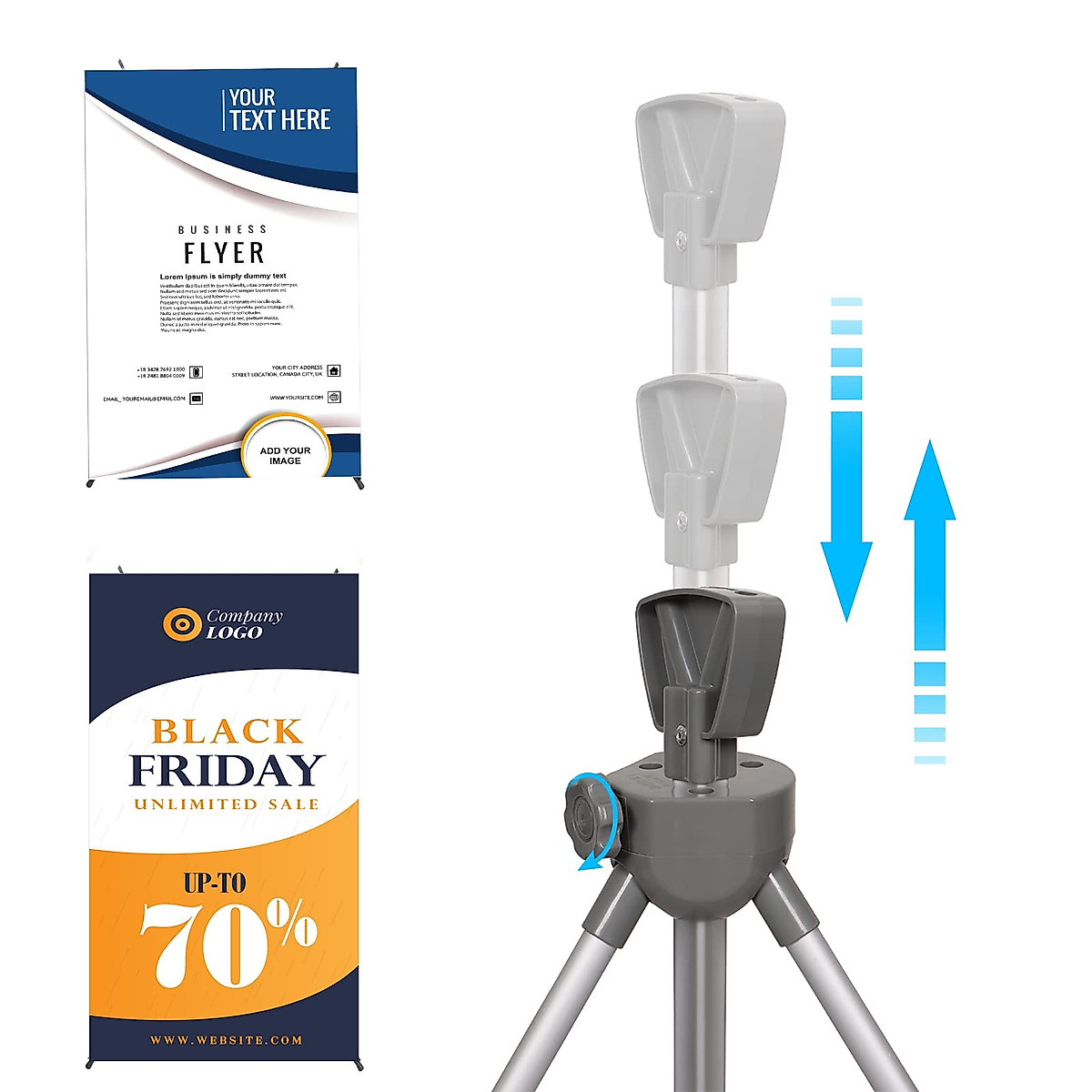 Adjustable Reinforced X Banner Stand, Fit Banner Size 23 x 63 to 32 x 78 Inches with Travel Bag
