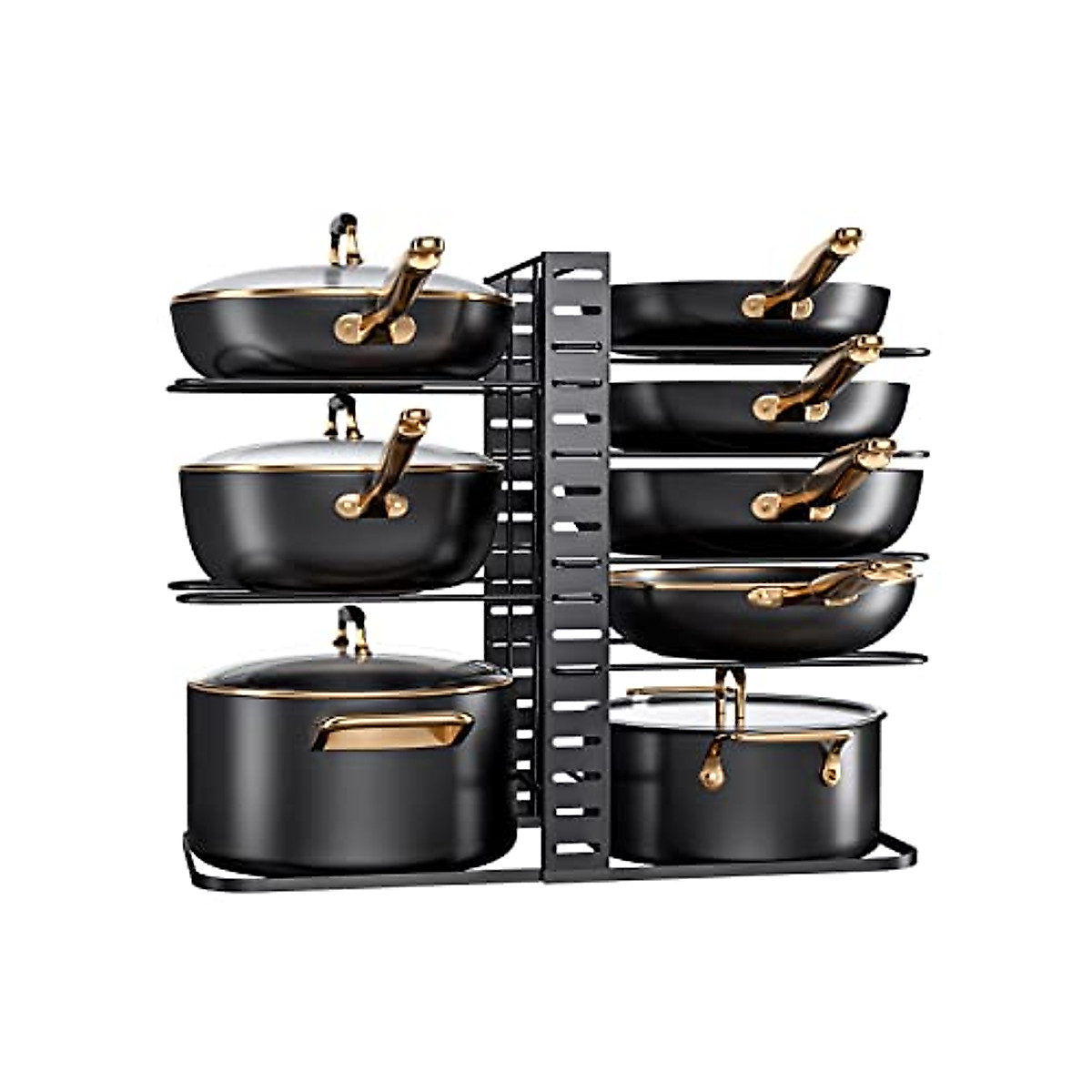 MUDEELA 8-Tier Adjustable Heavy Duty Pan Organizer Rack for Cabinet and Pots and Pans Organizer Rack for Cabinet Bundle