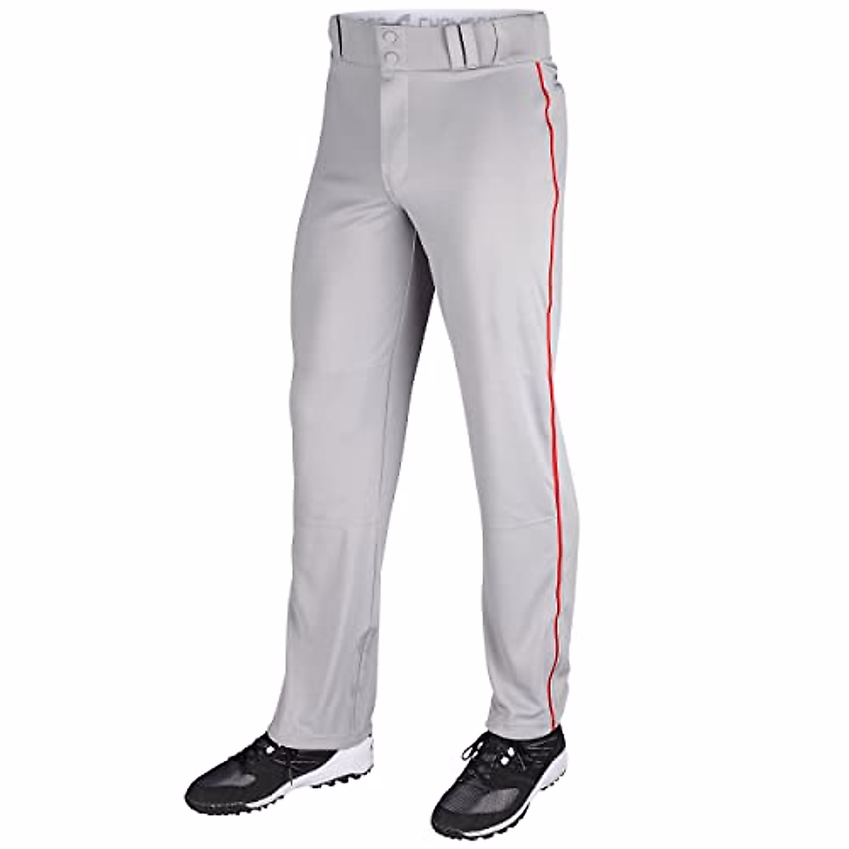 CHAMPRO Men's Standard Triple Crown Open Bottom Adult Baseball Pants, Grey, Scarlet Pipe, Large