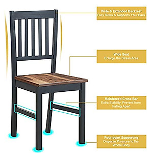COSTWAY Set of 4 Dining Chairs, Dining Room Side Chair with Slat Back, Rubber Wood Legs Armless Chair with Black Base and Walnut Seat Ideal for Home, Kitchen, Dining Room
