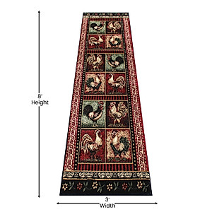 Flash Furniture Gallus Collection Rooster Themed Olefin Area Rug - Black Background - 2' x 7' - Jute Backing - Kitchen, Living Room, Bedroom