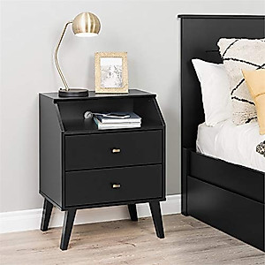 Prepac Milo Mid Century Modern Night Stand with Angled Top, 2-Drawer, Black