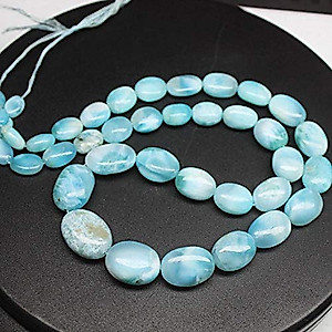 LOVEKUSH LKBEADS Natural Blue Larimar AA Grade Smooth Oval Gemstone Loose Spacer Craft Beads Strand 18 Inch Long 7mm 18mm 207.5Cts Code-HIGH-25799