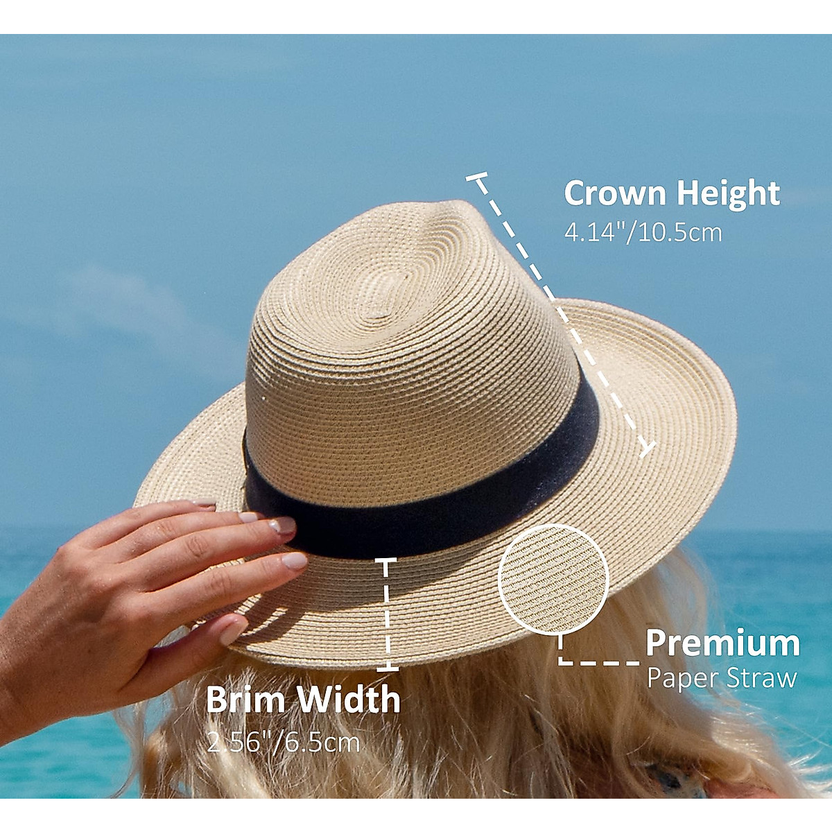 Joywant Abby Straw Sun Hat for Women with UV Protection Wide Brim Wind Lanyard,Travel Foldable Summer Beach Hat Panama Fedora-Beige