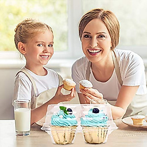 30 Pack Plastic Cupcake Boxes, 2 Compartment Clear Cupcake Containers,Stack-able Disposable Cake Cupcake Carry Boxes for Cupcakes, Muffins