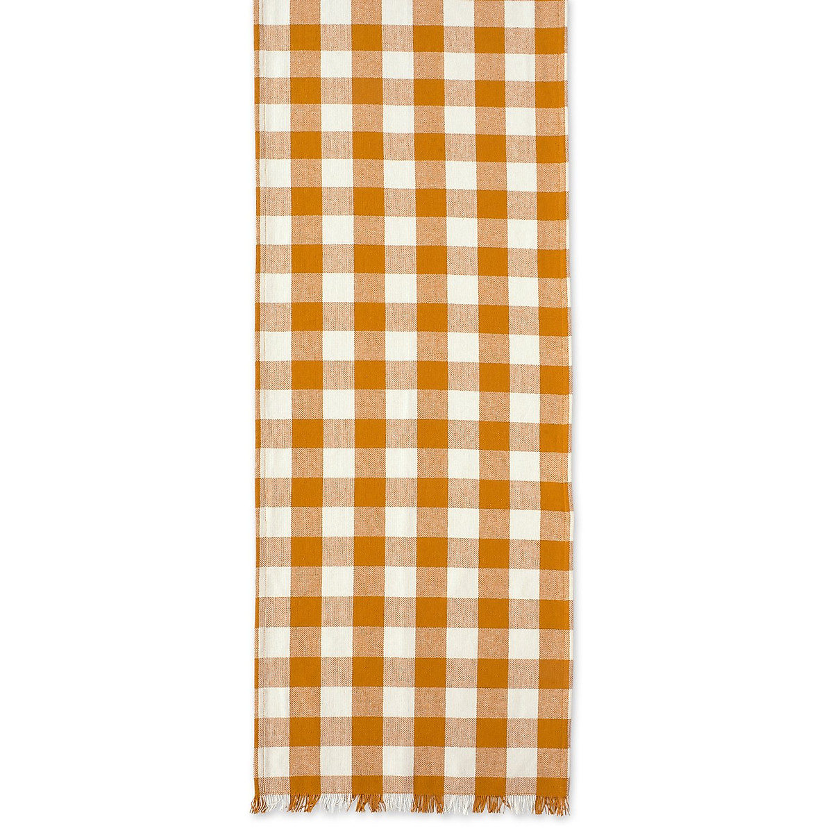DII Heavyweight Fringed Check Tabletop Collection, Table Runner, 14x108, Pumpkin Spice